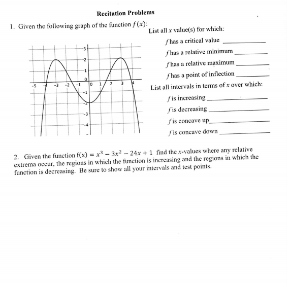 Solved Recitation Problems 1. Given the following graph of | Chegg.com