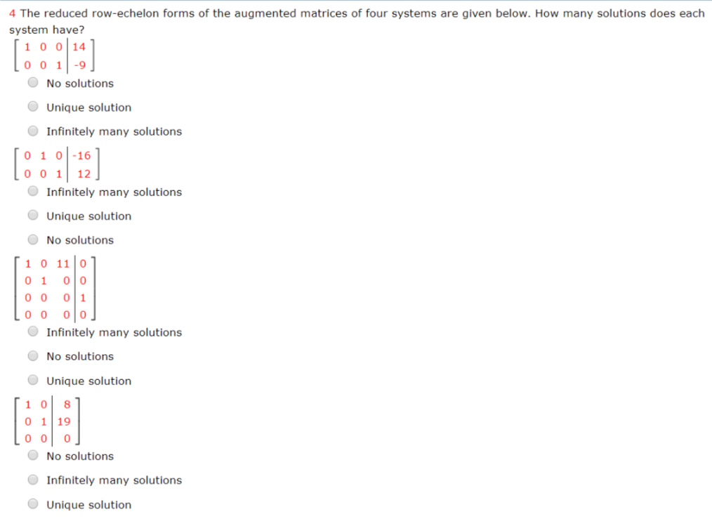 Solved 4 The Reduced Row Echelon Forms Of The Augmented