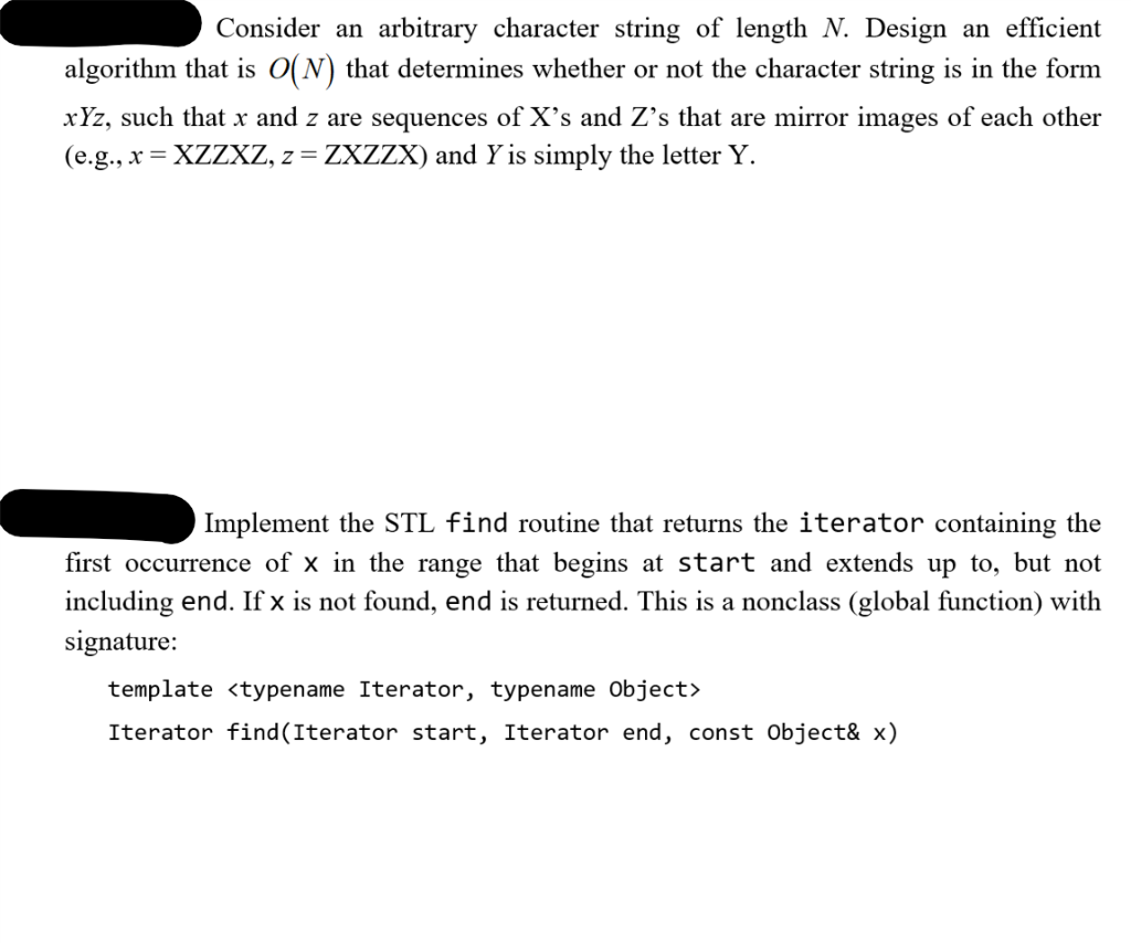 Solved Consider an arbitrary character string of length N. | Chegg.com