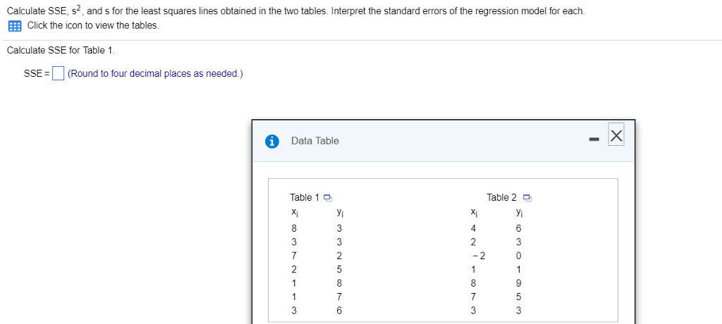Solved Calculate SSE, s2, and s for the least squares lines | Chegg.com