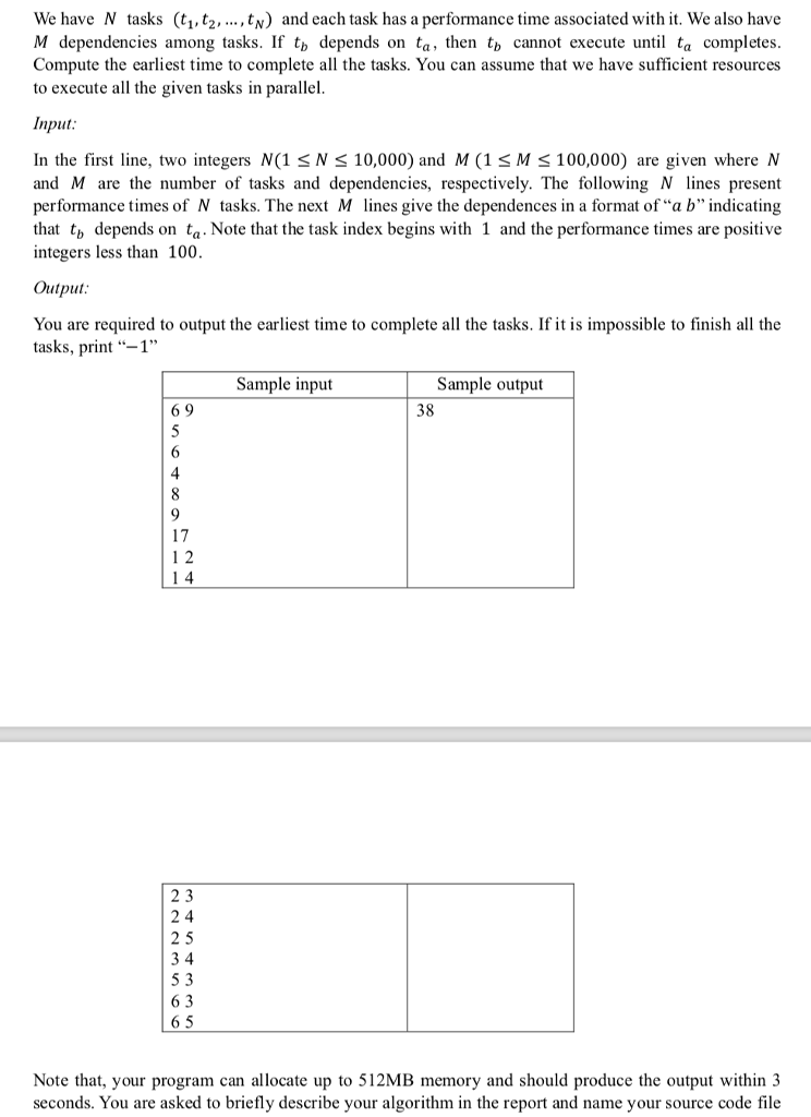 Solved We have N tasks (t1,t2. t N) and each task has a | Chegg.com