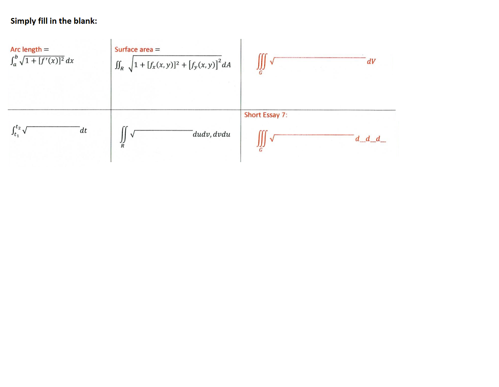 Solved Simply fill in the blank: Arc length Surface area = | Chegg.com