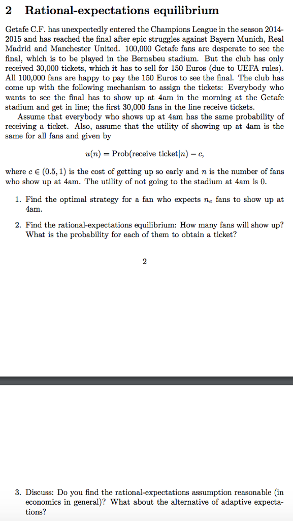 Rational-expectations equilibrium Getafe C.F. has | Chegg.com