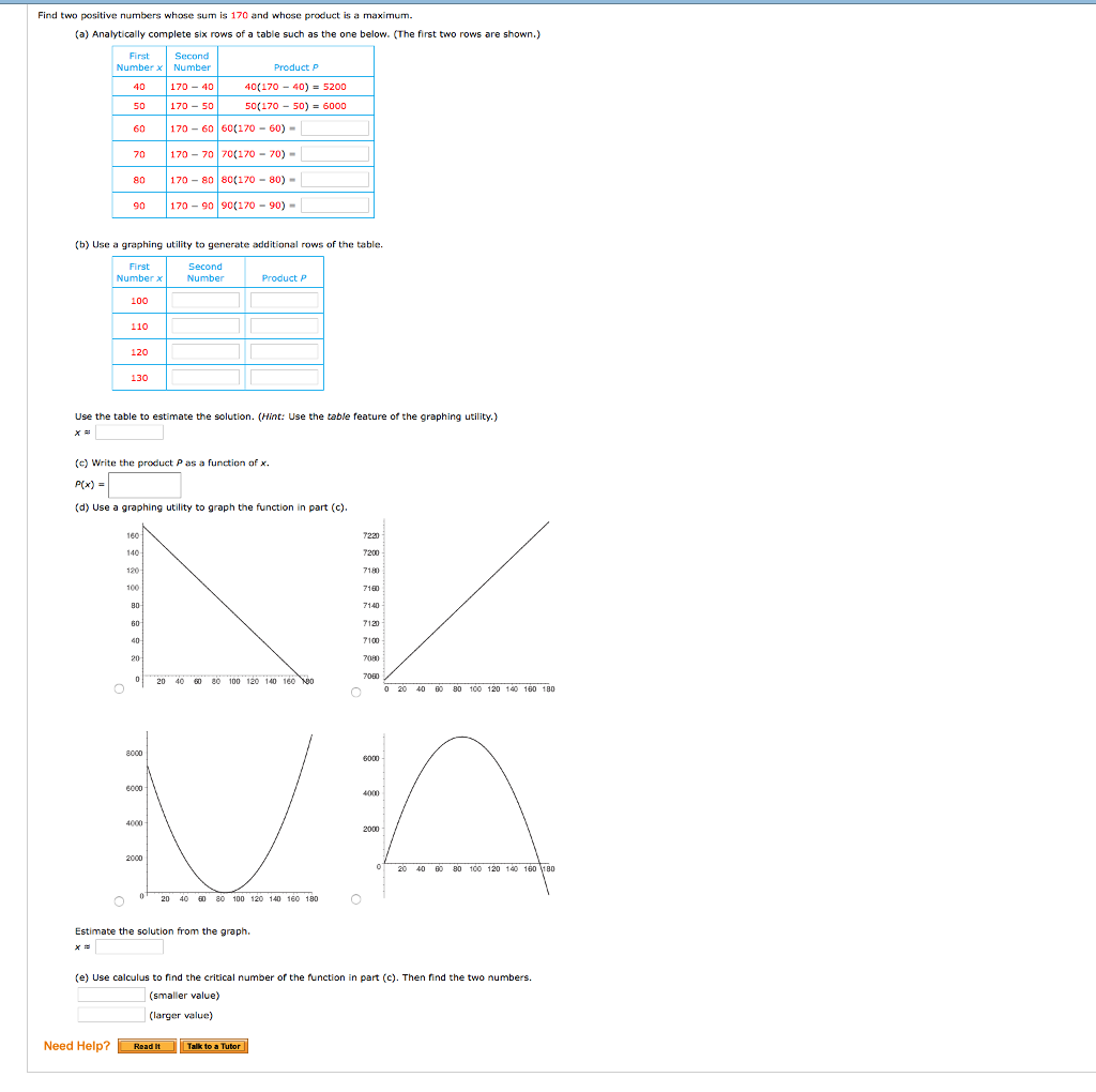 Solved Find two positive numbers whose sum is 170 and whose | Chegg.com