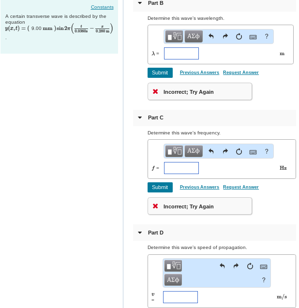Solved Part B Constants A certain transverse wave is | Chegg.com Solved Part B Constants A certain transverse wave is | Chegg.com