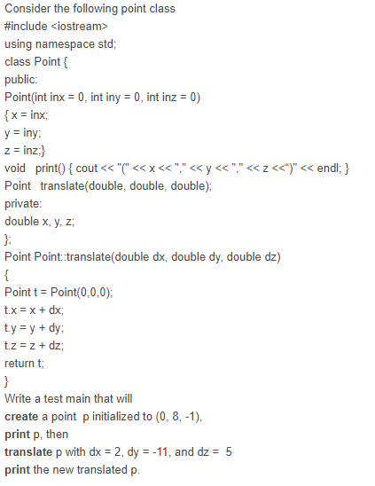 Solved Consider the following point class #include | Chegg.com