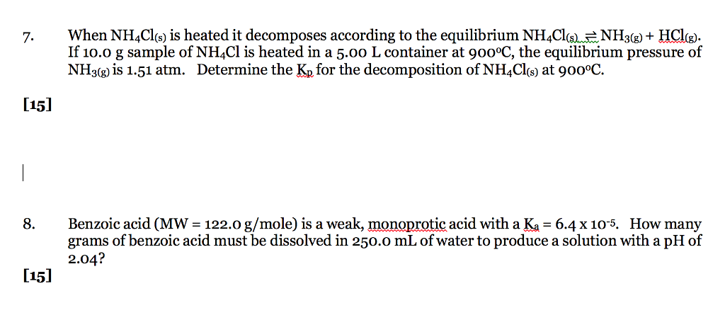 Solved When NH_4Cl_(s) is heated it decomposes according to | Chegg.com