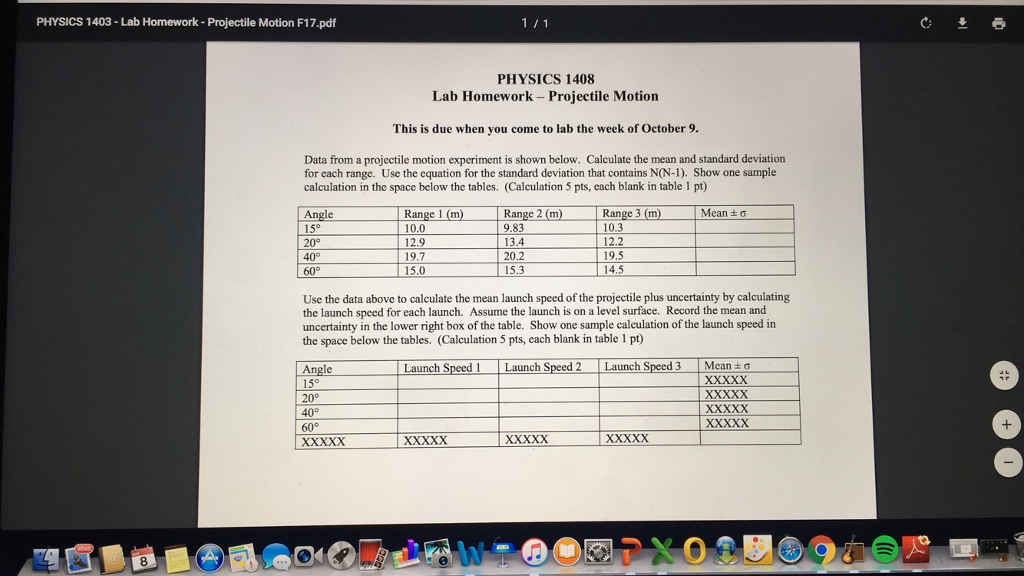 Solved PHYSICS 1403 -Lab Homework - Projectile Motion | Chegg.com
