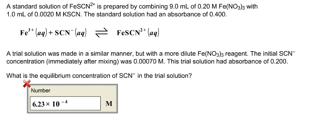 Solved A standard solution of FeSCN2+ is prepared by | Chegg.com
