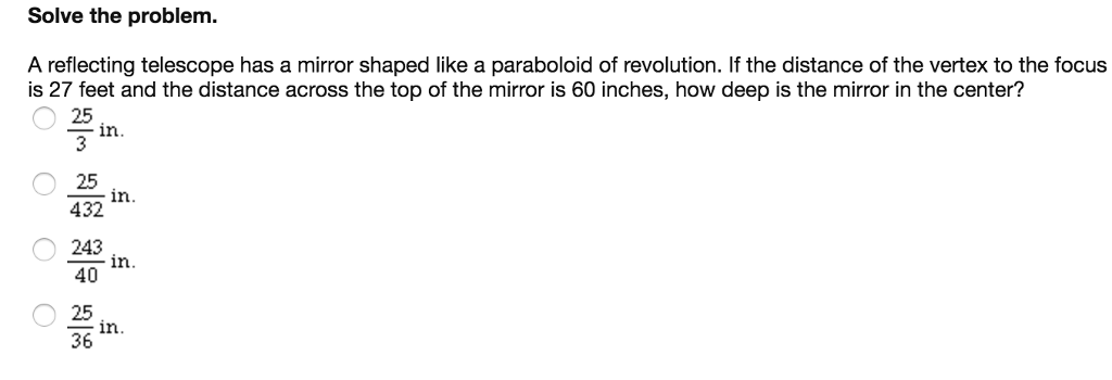 Solved Solve the problem A reflecting telescope has a mirror | Chegg.com