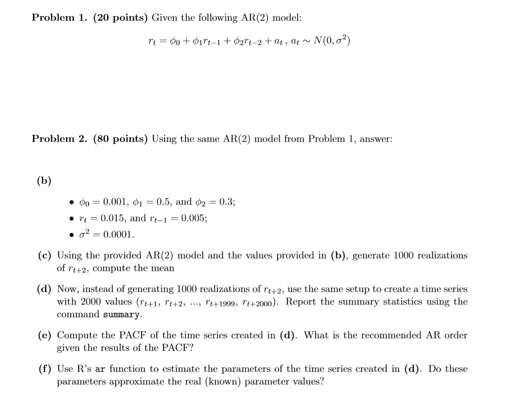 Problem 1. (20 points) Given the following AR(2) | Chegg.com