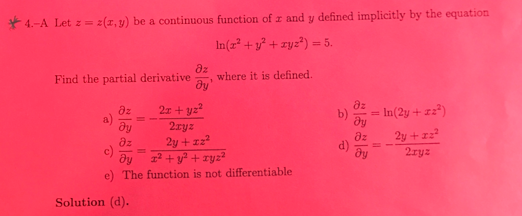 Solved A Let z = z (x, y) be a continuous function of x and | Chegg.com