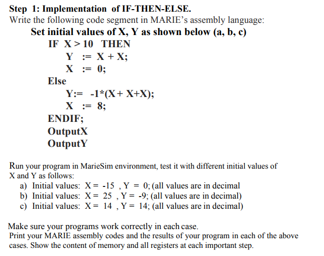 Step 1: Implementation of IF-THEN-ELSE. Write the | Chegg.com
