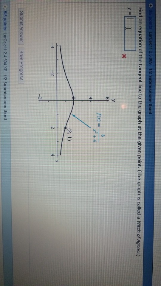 Solved 3.069. 1/2 Submissions Used Find an equation of the | Chegg.com