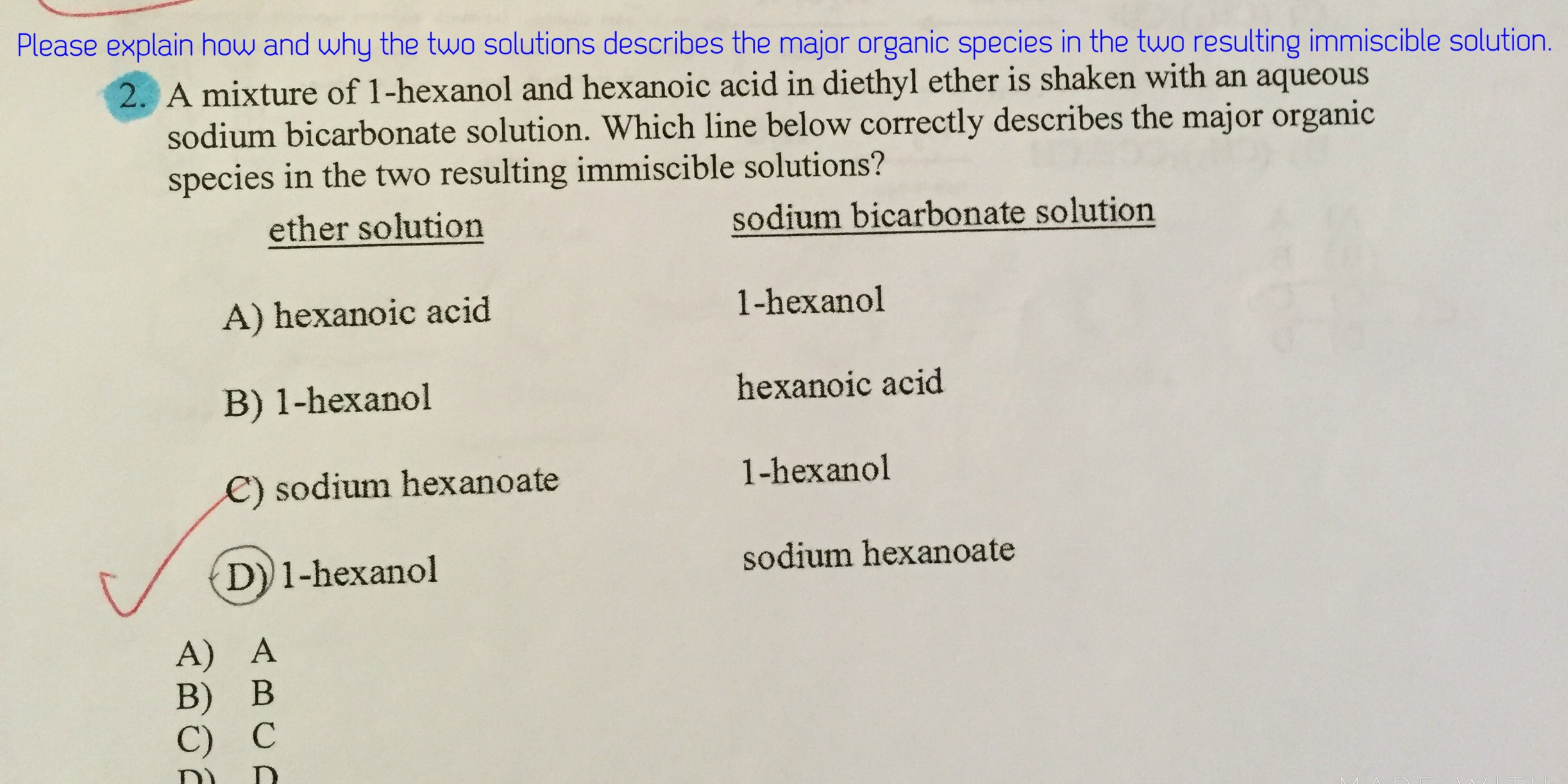 Solved A mixture of 1-hexanol and hexanoic acid in diethyl | Chegg.com