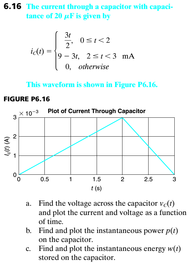 Solved 6.16 The current through a capacitor with capaci- | Chegg.com