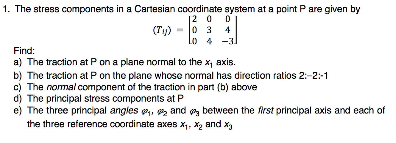 Solved 1 The Stress Components In A Cartesian Coordinate