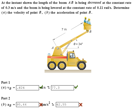 Solved At the instant shown the length of the boom AB is | Chegg.com