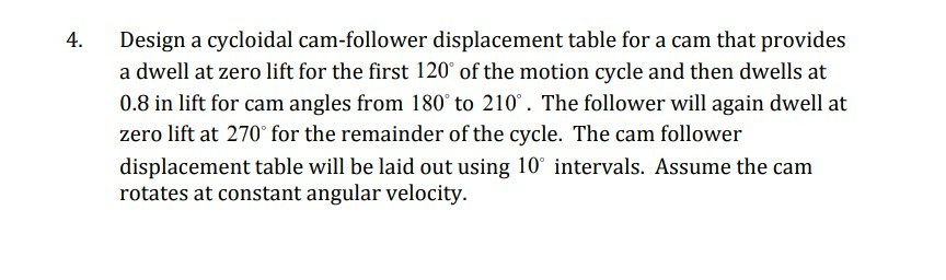 Solved Design a cycloidal cam-follower displacement table | Chegg.com