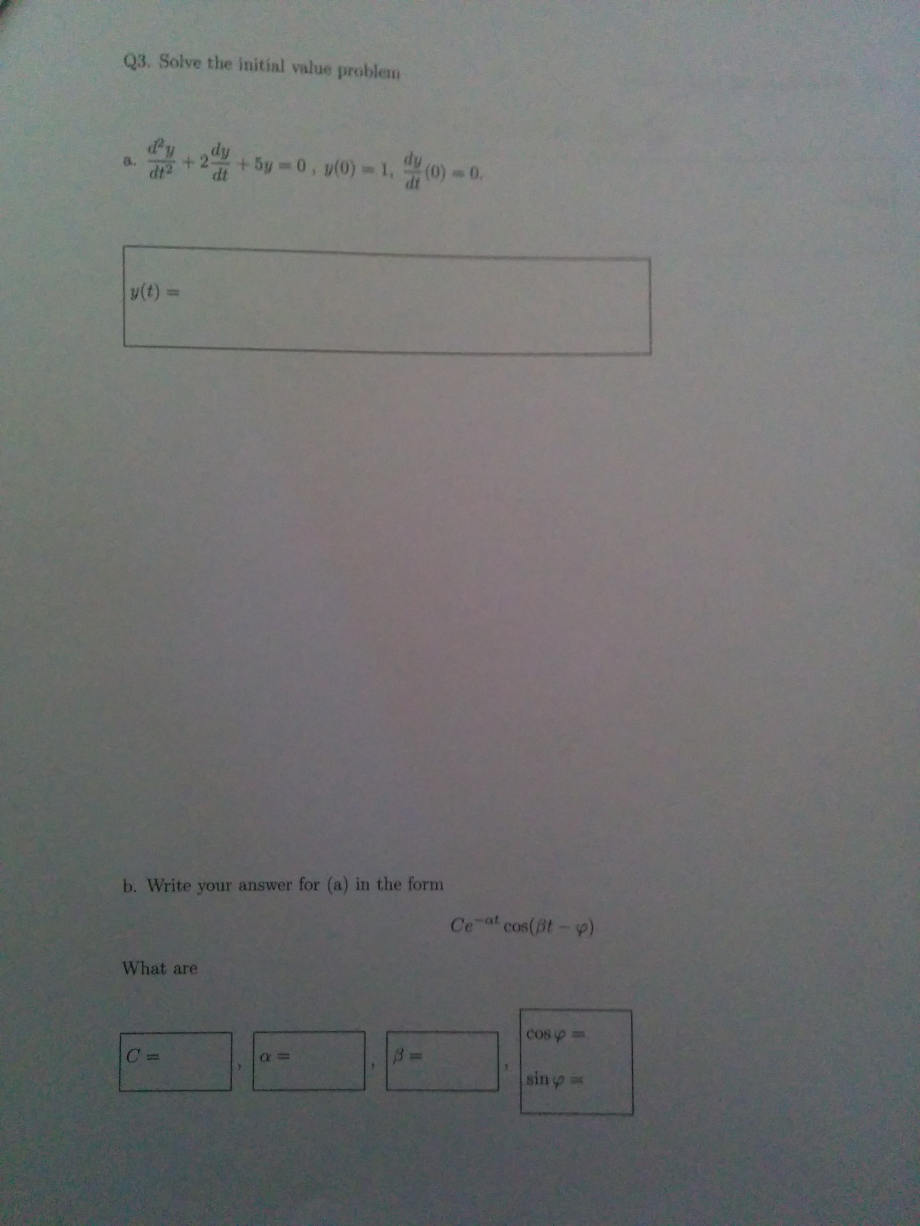 Solved Q3. Solve the initial value problem a. d^2y/dt^2 +2 | Chegg.com