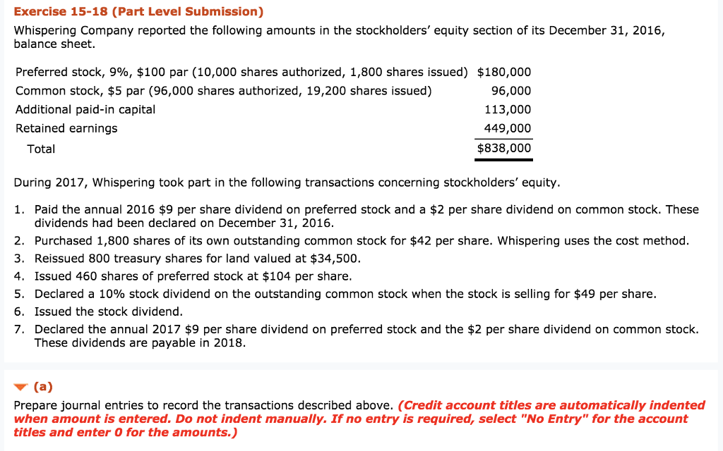 Solved Exercise 15-18 (Part Level Submission) Whispering | Chegg.com