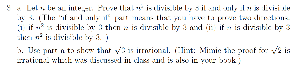 Solved Let n be an integer. Prove that n^2 is divisible by 3 | Chegg.com