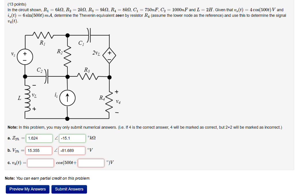 Solved In the circuit shown, R1=6kΩ, R2=2kΩ, R3=9kΩ, R4=8kΩ, | Chegg.com