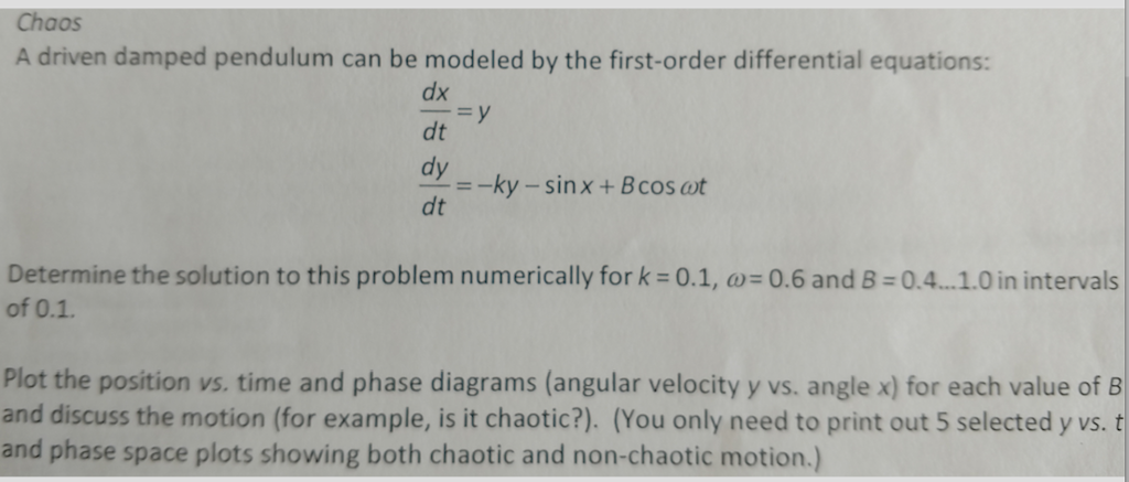 Solved Choos A driven damped pendulum can be modeled by the | Chegg.com