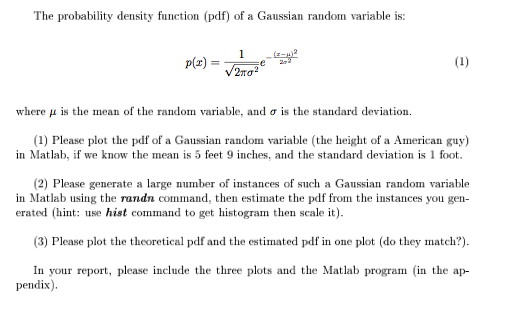 Solved The probability density function (pdf) of a Gaussian | Chegg.com