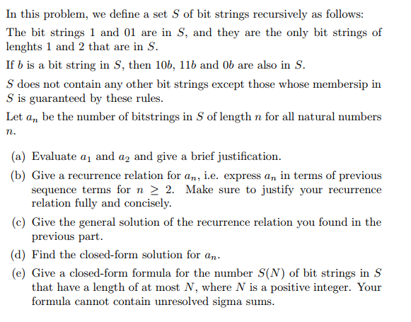 In this problem, we define a set S of bit strings | Chegg.com