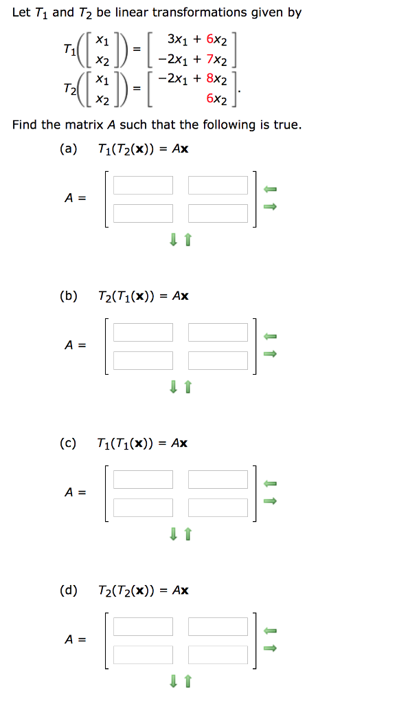 Solved Let T1 and T2 be linear transformations given by T1 | Chegg.com