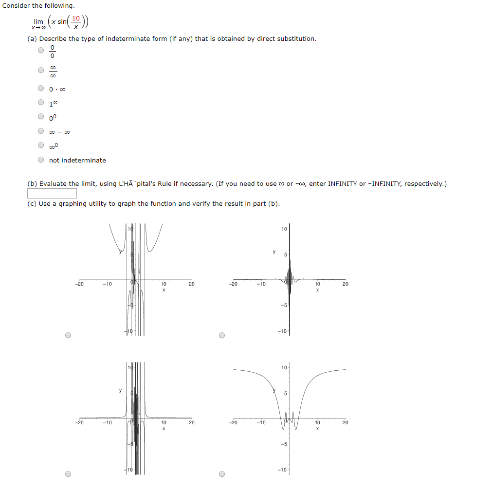 Solved Consider the following. 10 lim x sin 5 (a) Describe | Chegg.com