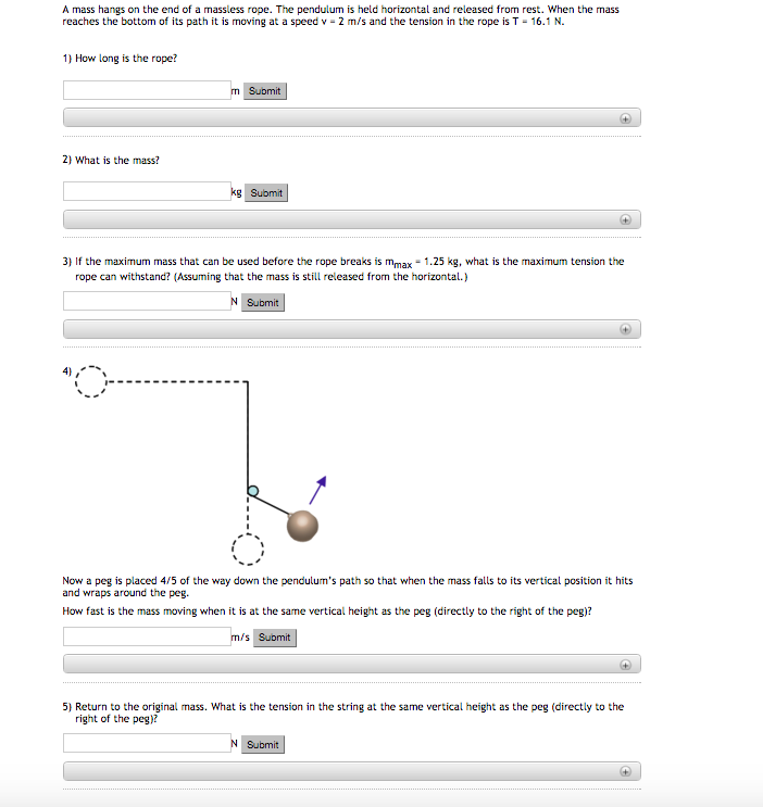 Solved A mass hangs on the end of a massless rope. The | Chegg.com