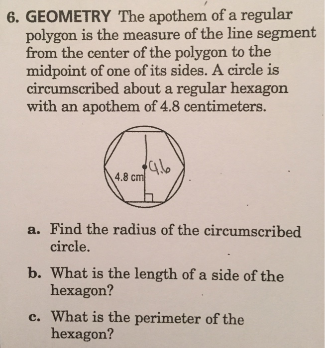 Solved The apothem of a regular polygon is the measure of | Chegg.com