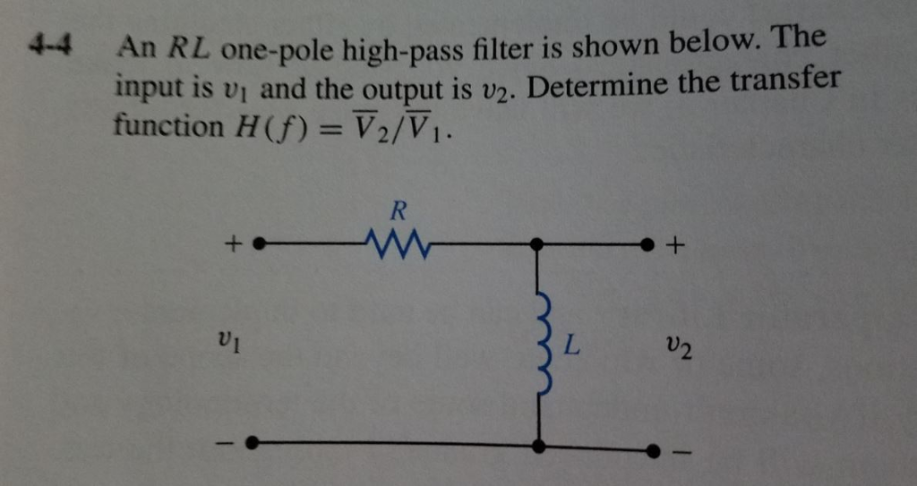 Solved 4-4 An RL one-pole high-pass filter is shown below. | Chegg.com