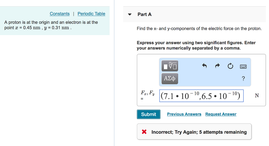Solved Constants Periodic Table Part A A proton is at the | Chegg.com