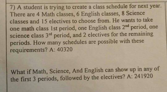 Solved A student is trying to create a class schedule for | Chegg.com