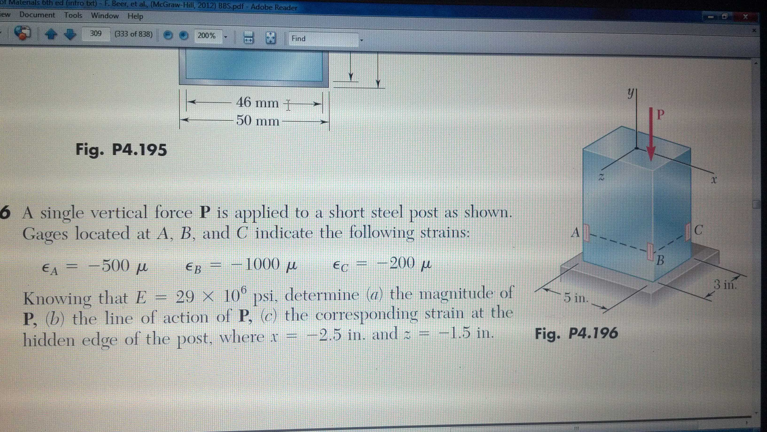 Solved A single vertical force P is applied to a short steel | Chegg.com