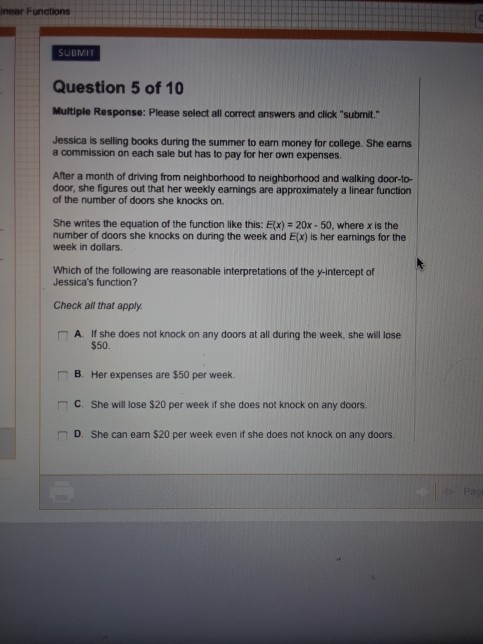 Solved near Functions SUBMIT Question 5 of 10 Multiple | Chegg.com