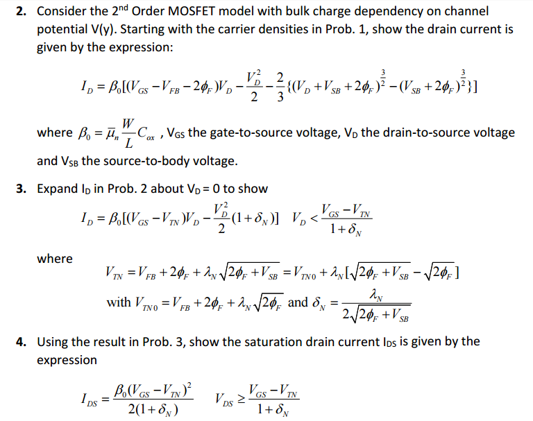 Solved Consider the 2nd Order MOSFET model with bulk charge | Chegg.com