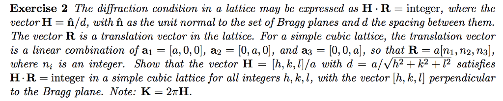 Solved Exercise 2 The diffraction condition in a lattice may | Chegg.com