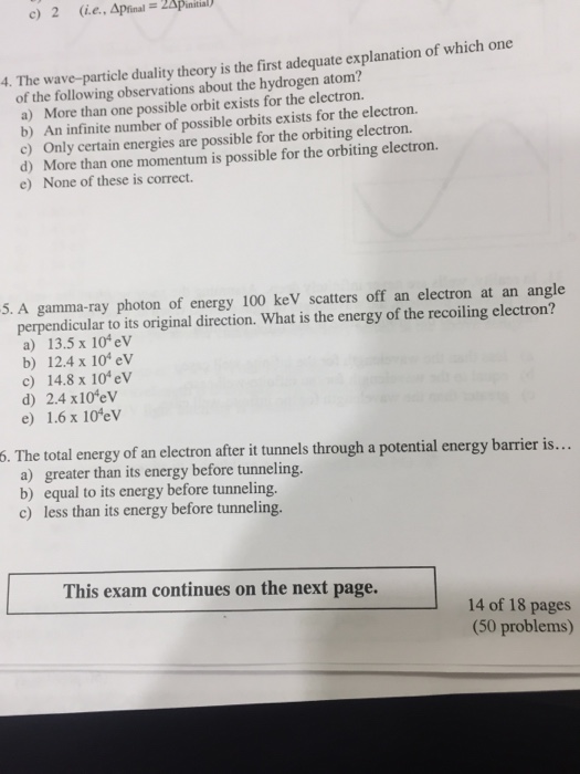 Solved The wave-particle duality theory is the first | Chegg.com