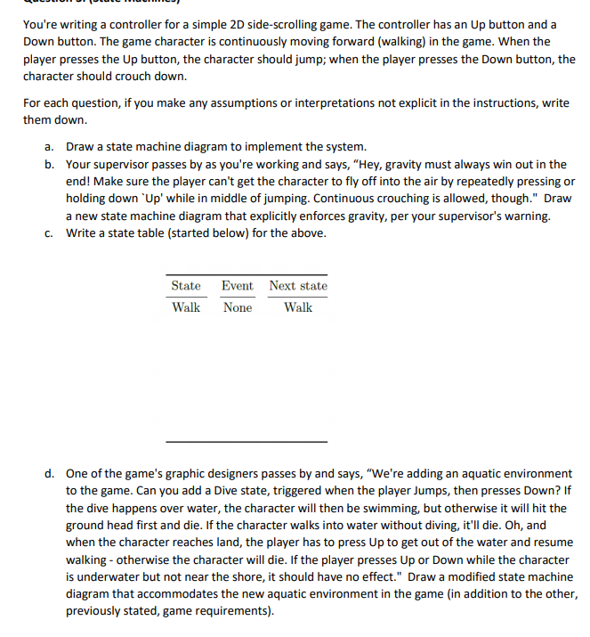 Solved You're writing a controller for a simple 2D | Chegg.com