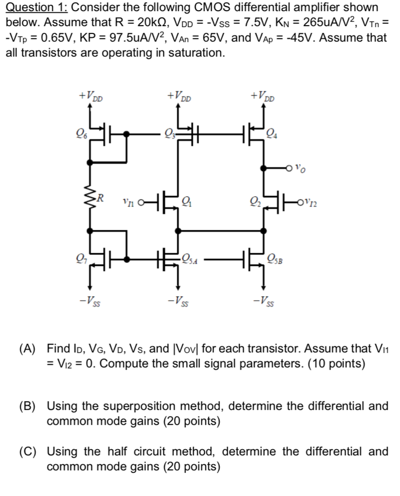 Question 1: Consider the following CMOS differential | Chegg.com