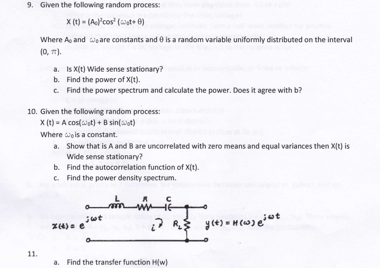 Solved Given the following random process: X (t) = | Chegg.com