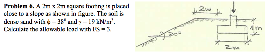 Solved Problem 6. A 2m x 2m square footing is placed close | Chegg.com