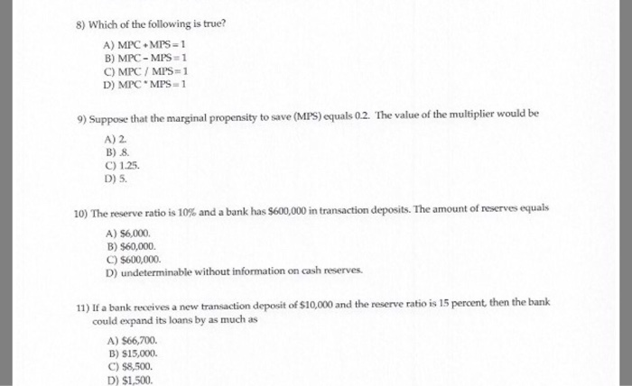 Solved Which of the following is true? MPC + MPS = 1 MPC - | Chegg.com