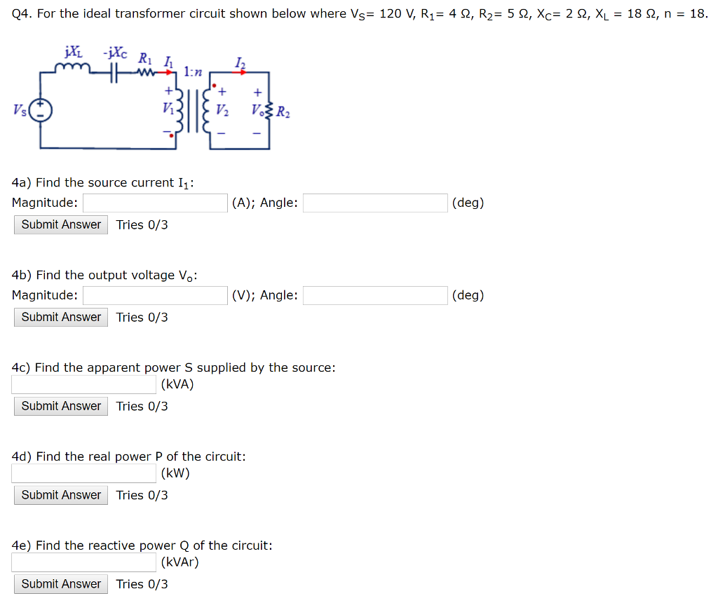 Solved 04. For the ideal transformer circuit shown below | Chegg.com