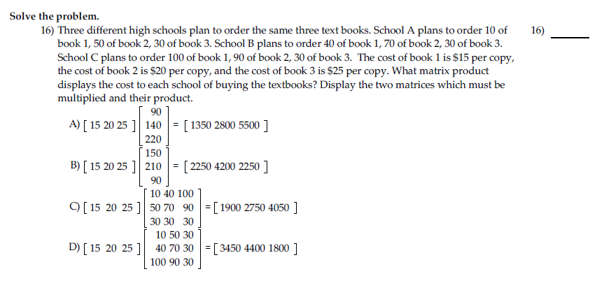 Solved Solve the problem. 16) Three different high schools | Chegg.com