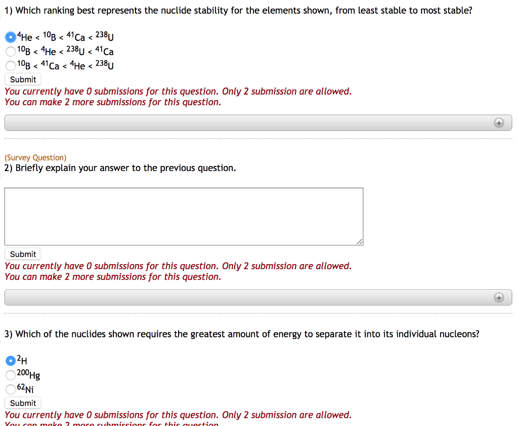Solved 1) Which ranking best represents the nuclide | Chegg.com